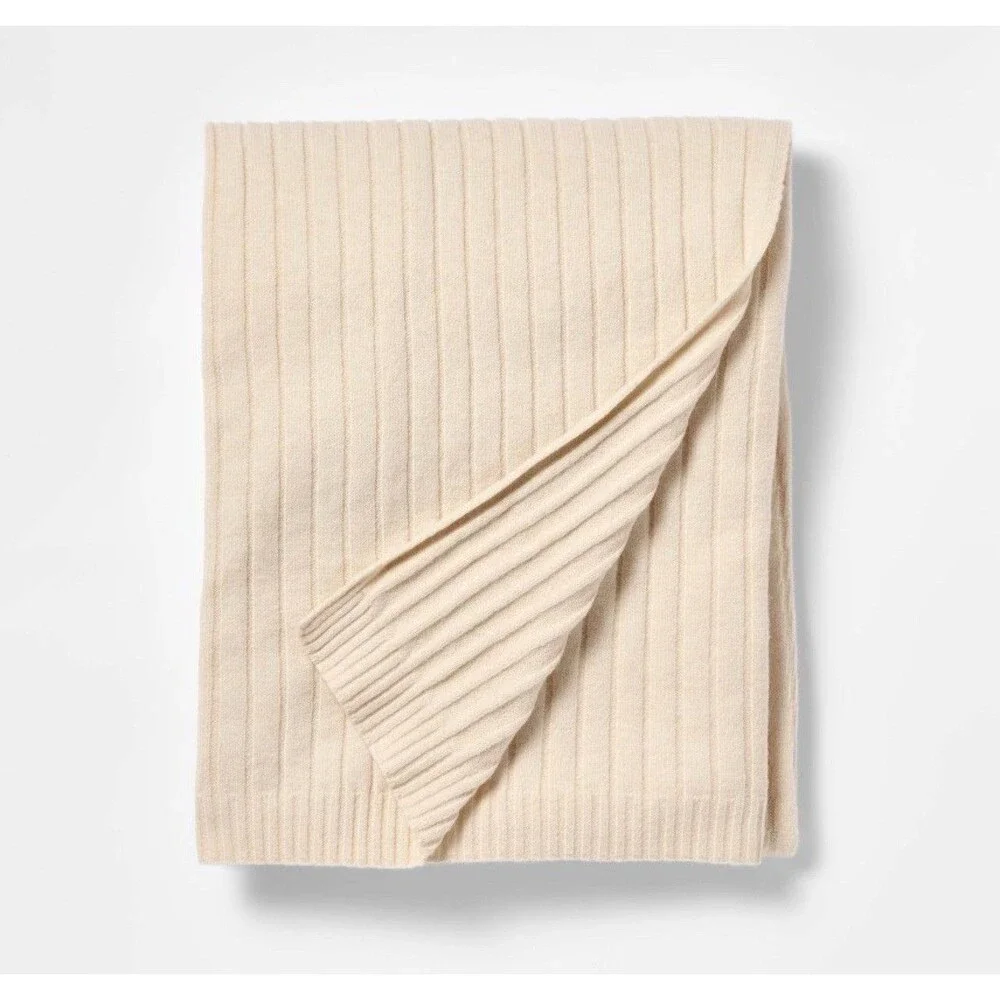 Threshold | Bedding | 5x60 Casual Mixed Rib Throw Blanket Beige ...